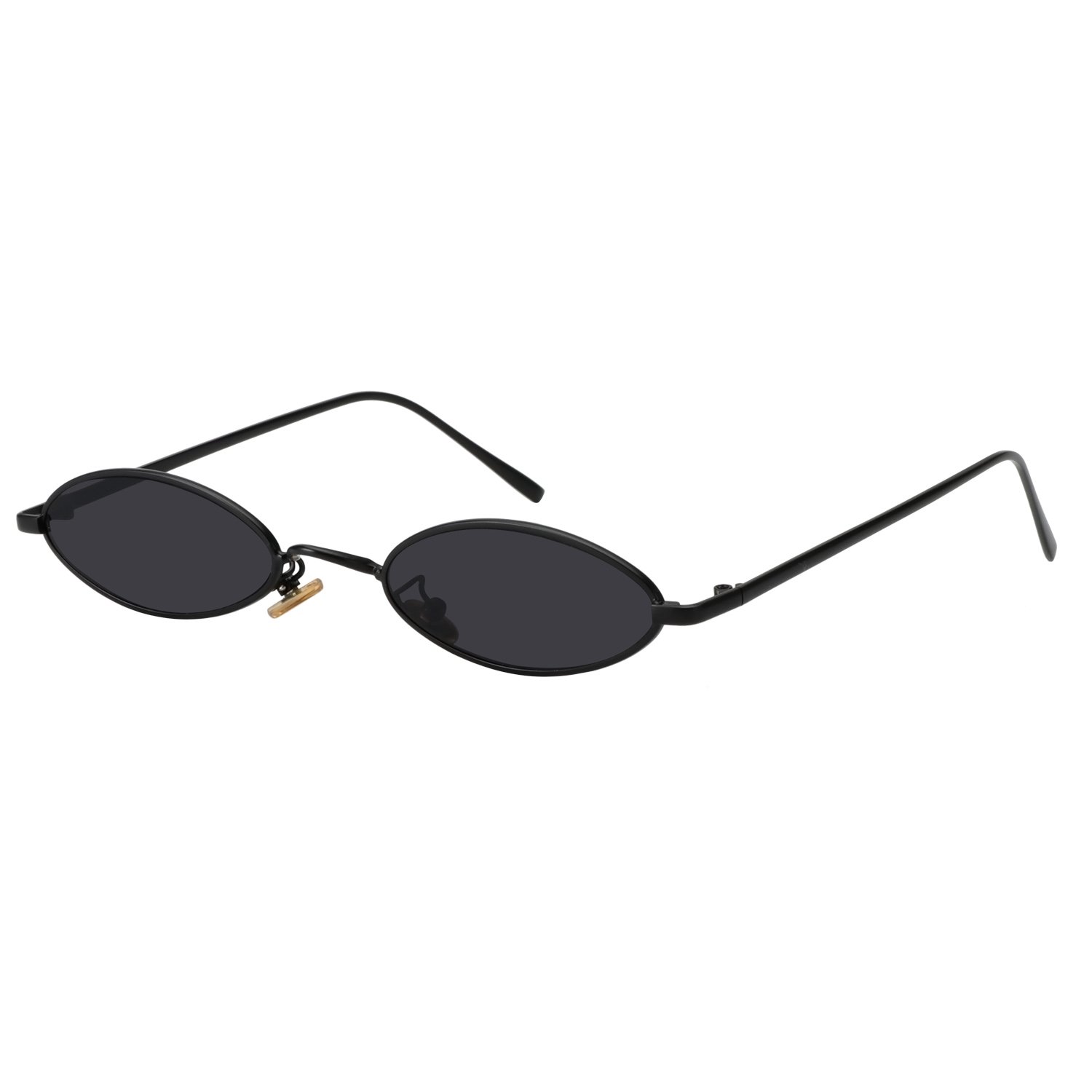 MEETSUN Vintage Small Oval Sunglasses For Women Men Metal Frames Designer Gothic Glasses - Matte Black Frame/Grey Lens