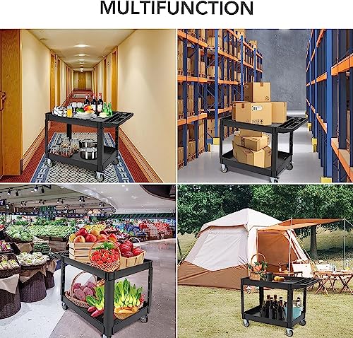 Service Cart 2-Shelf, Storage Handle, 500 lbs Capacity, for Warehouse/Garage/Cleaning/Manufacturing,45"X25"