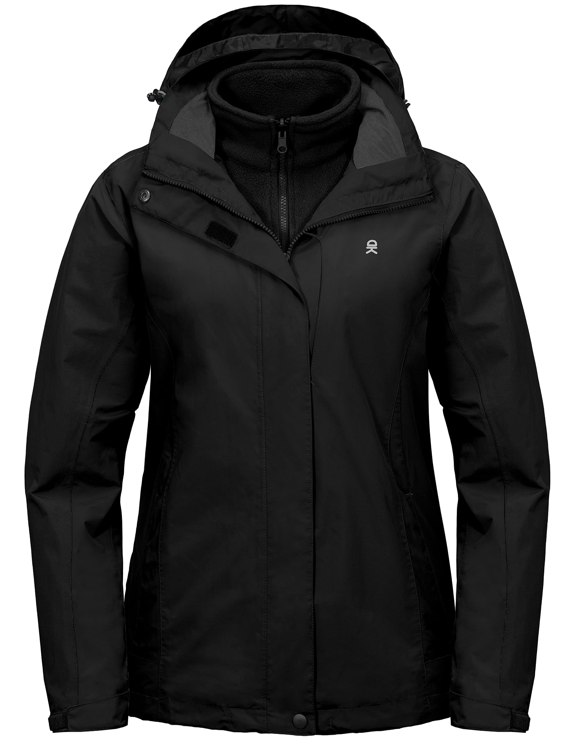 Little Donkey Andy Women's 3 in 1 Winter Ski Jacket Warm Fleece Liner Jacket Waterproof Windproof Snow Coat & Detachable Hood Black L