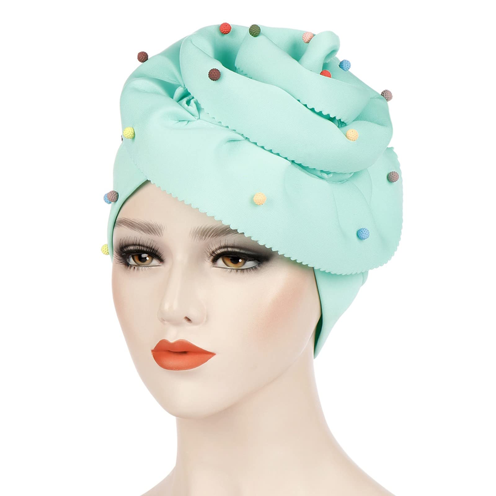 MACTHPK Hair Turban for Women Toe Solid Candy Hat Flower Space Cotton Color Muslim Beaded Cap Hijab Womens Cap (Green, One Size)