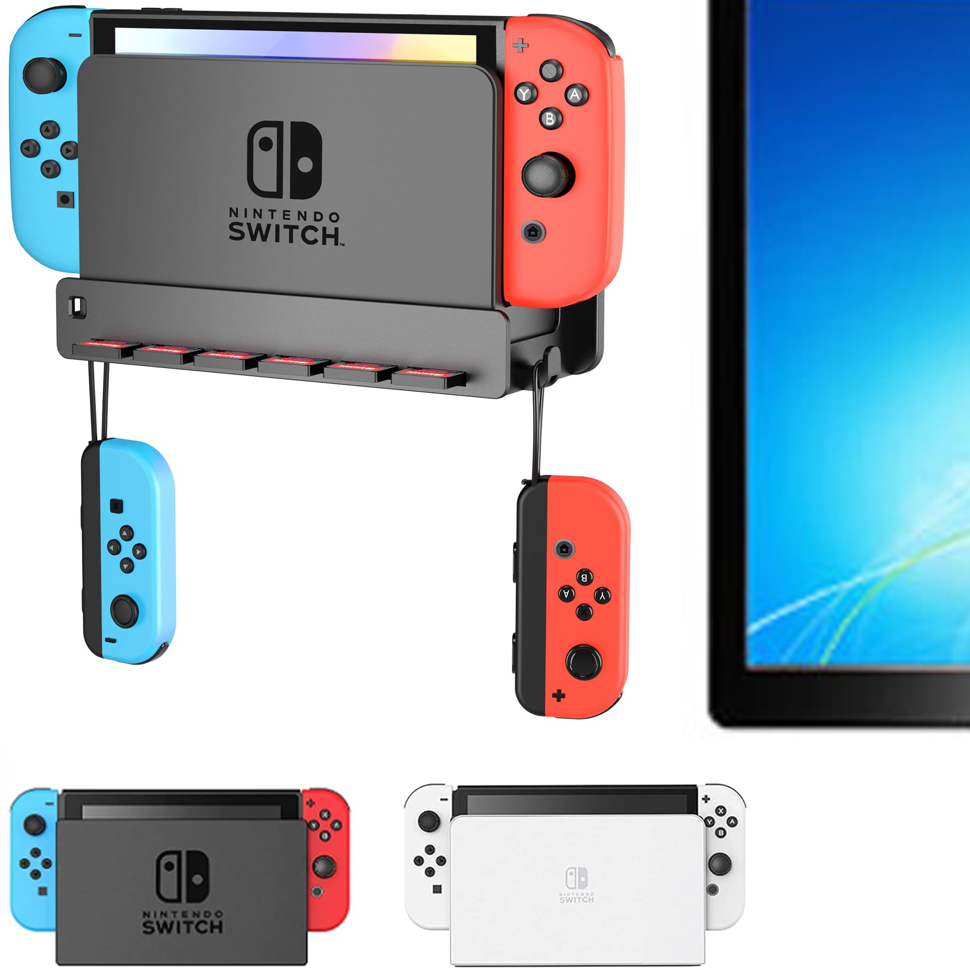 SOKUSIN Wall Mount for Nintendo Switch - Wall Mount Kit Shelf Stand Accessories for Nintendo Switch and Switch OLED to Safely Store Your Switch Console, Dock, Games,Controller Near/Behind TV(Black)