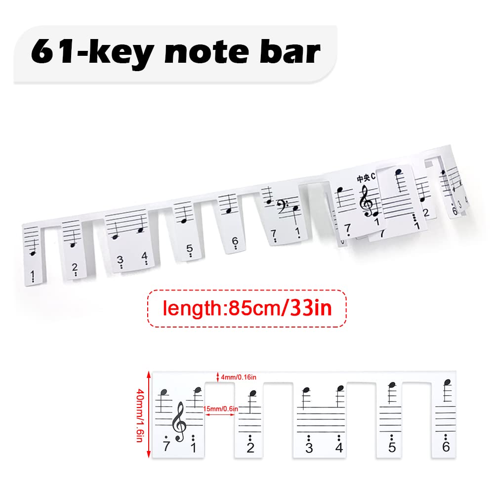Non Stick Piano Key Labels with Case, Removable Music Keyboard Stickers with Staff and Numbered Musical Notation, Piano Rake Notes Marker Overlay for Beginners Learning Fingering (61 Keys)