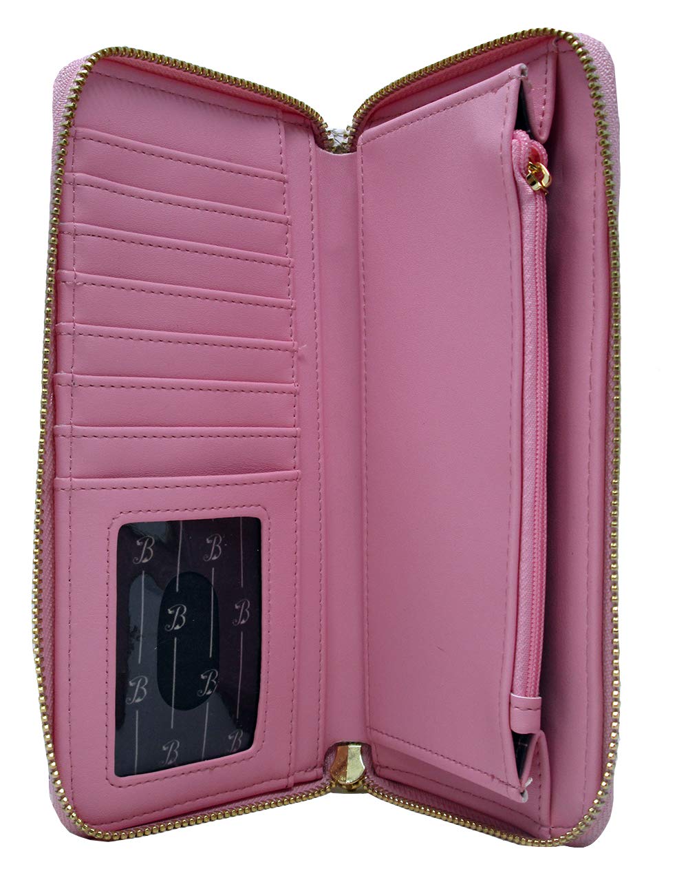 Loungefly Disney Beauty and the Beast Belle Pink Allover Print Zip Around Wallet (Multicolored)