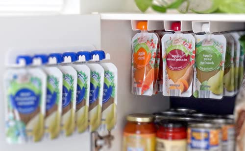 Storage Theory Food Pouch Slider Organizer for Kitchen Pantry, Cabinet and Refrigerator - Peel and Stick Storage for Applesauce, Yogurt, Baby Food Pouches - 6 pk
