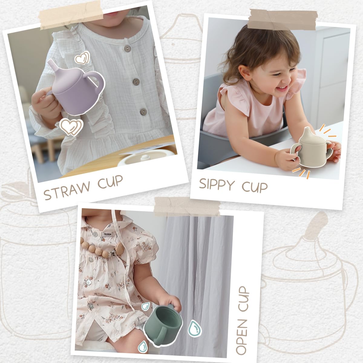 Moonkie Silicone Baby Sippy Cups | 3 Stages Training Cup Straw Cup for Infants Toddlers and Kid, 4 oz (Ether)