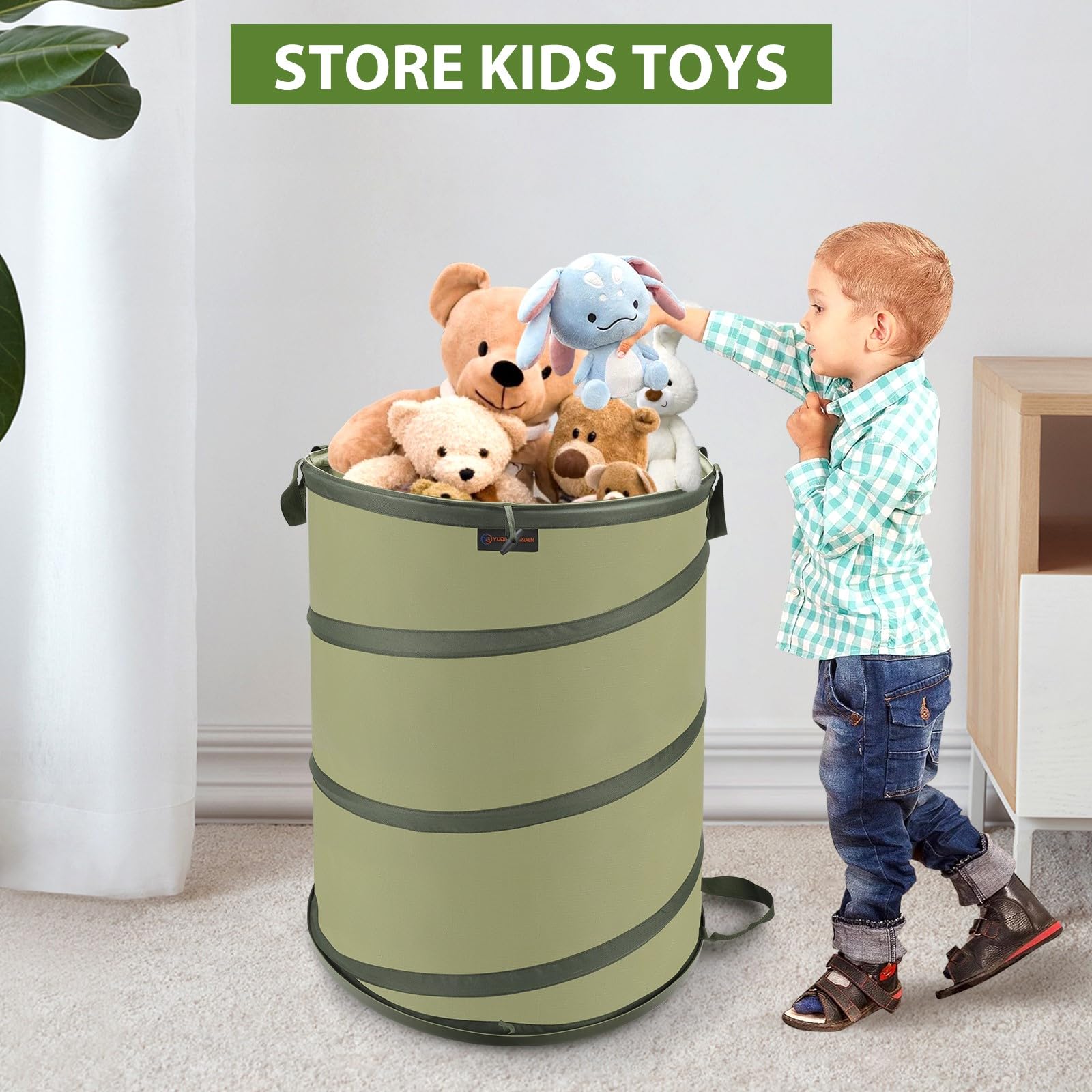 YUDI & GARDEN Hard Bottom 45 Gallon-Collapsible Garden Bag,Collapsible Trash Can,Pop Up Trash Can for Camping,Pop Up Garbage Can,Pop Up Leaf Barrel,Reusable Yard Waste Bags for Patio,Leaf,Lawn,Camp