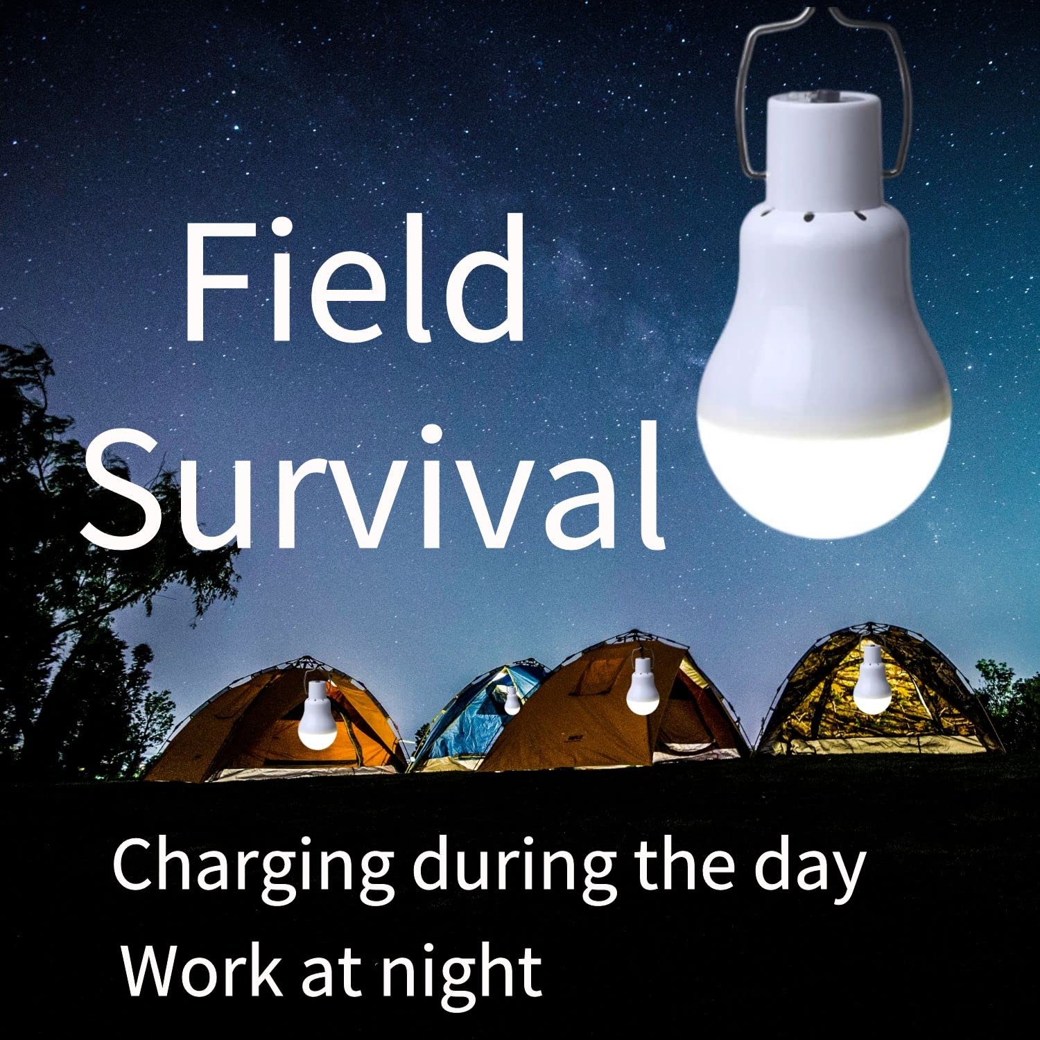 PKOUVOO Solar Light Bulb Outdoor, Chicken Coop Lights Solar Powered Led Bulb Light with 3.5M Solar Panel for Camping Tent Fishing Hiking Shed Lighting(White-2 Pack)