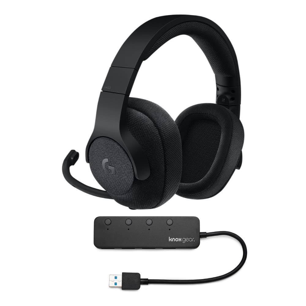 Logitech G433 7.1 Surround Wired Gaming Headset Bundle with 3.0 4 Port USB Hub