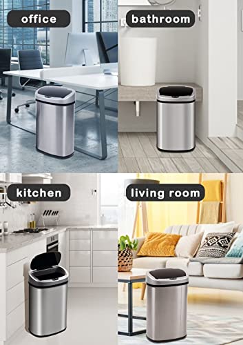 YIQIEDEY Automatic Trash Can Touchless Stainless Steel Trash Can 13 Gallons Large Size Mute Kitchen Trash Can with Odor Control System Suitable for Kitchen, Bathroom, Room, Office (Silver)