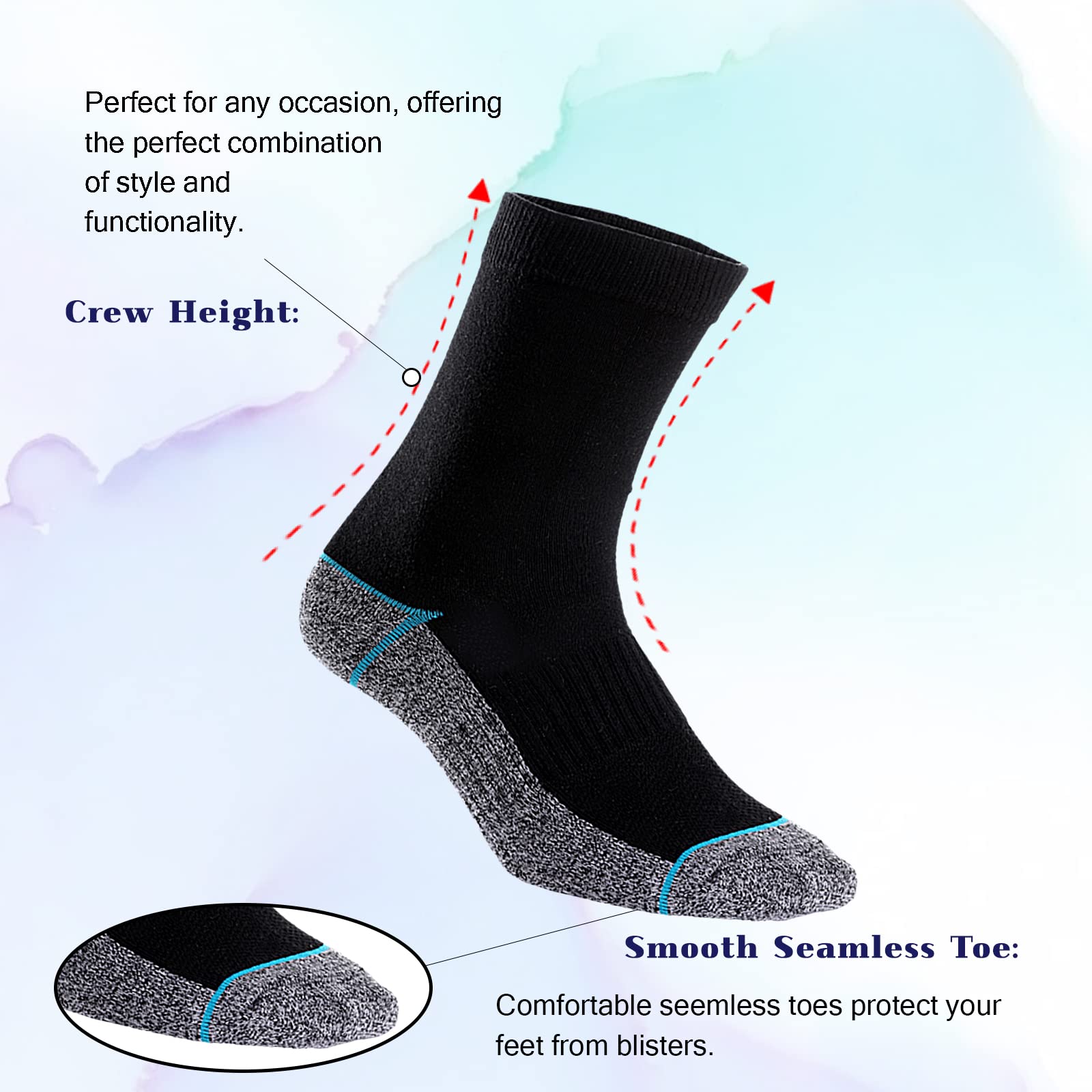 Kodal Copper Infused Crew Socks Business Athletic Moisture Wicking Odor Free Comfortable for All Day Wear (5 Pairs)