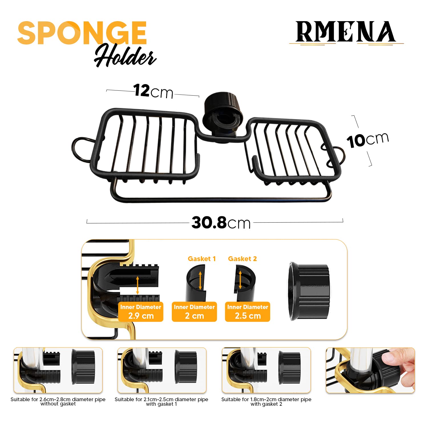 RMENA Faucet Sponge Holder Kitchen Sink Organizer β Sink Sponge Holder Faucet Drain Rack with Sponge and Cleaning Brush β Kitchen Caddy Sink Organizer for Kitchen Sink Accessories, Sponge, Dish Soap
