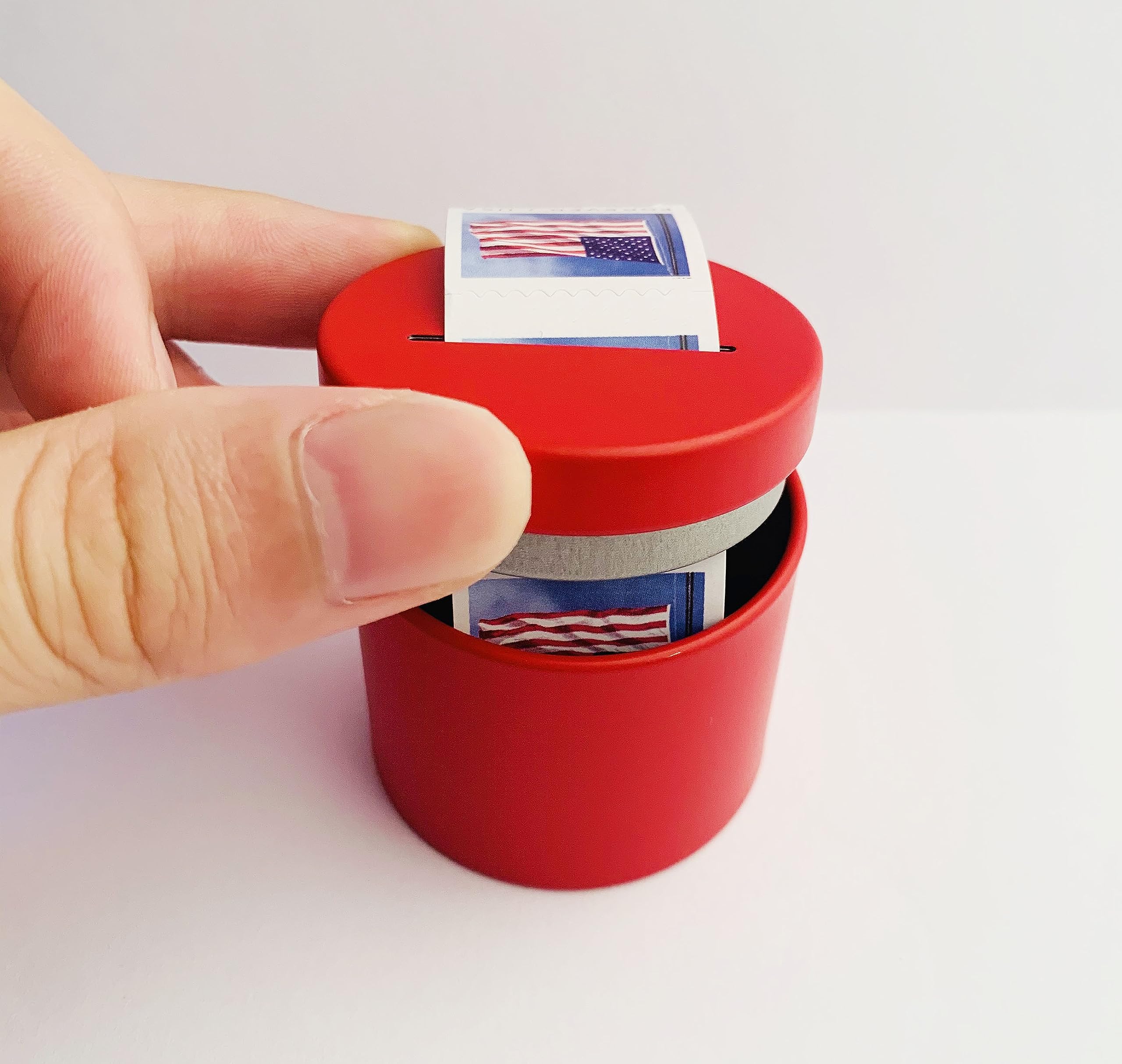 KUQILEY Postage Stamp Dispenser - Stamp Roll Dispenser Red Iron can Material Stamp Dispenser Compact and Impact-Resistant for Desk Organization of Home Office Supplies