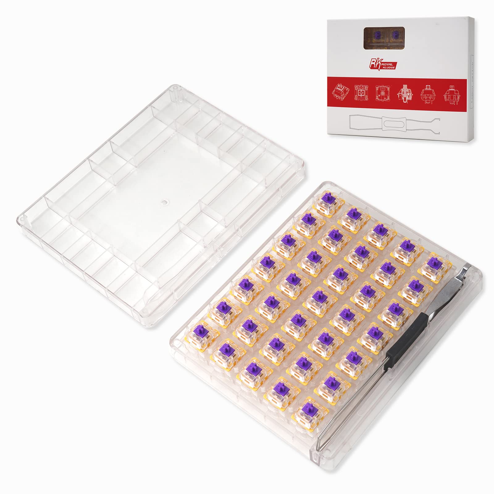 RK ROYAL KLUDGE Keyboard Switches, 3 Pin 45gf Linear Switches DIY Custom Plate Mounted Switches for Mx Mechanical Keyboard (35pcs, Lubed, Lemon Yellow)