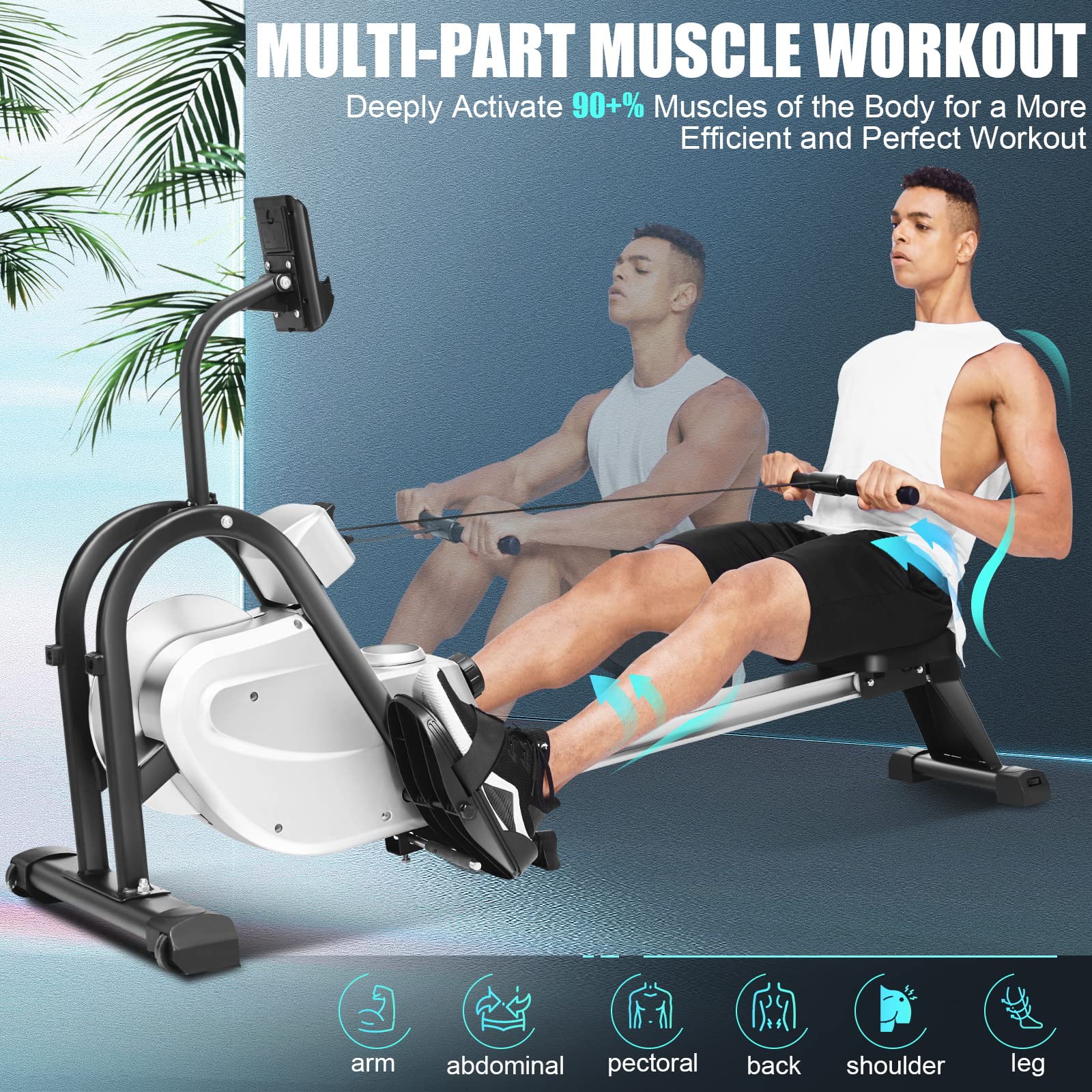 Rowing Machines For Home Use Foldable, ANCHEER Magnetic Row Machine Cardio,with LCD Monitor,10 Level Resistance