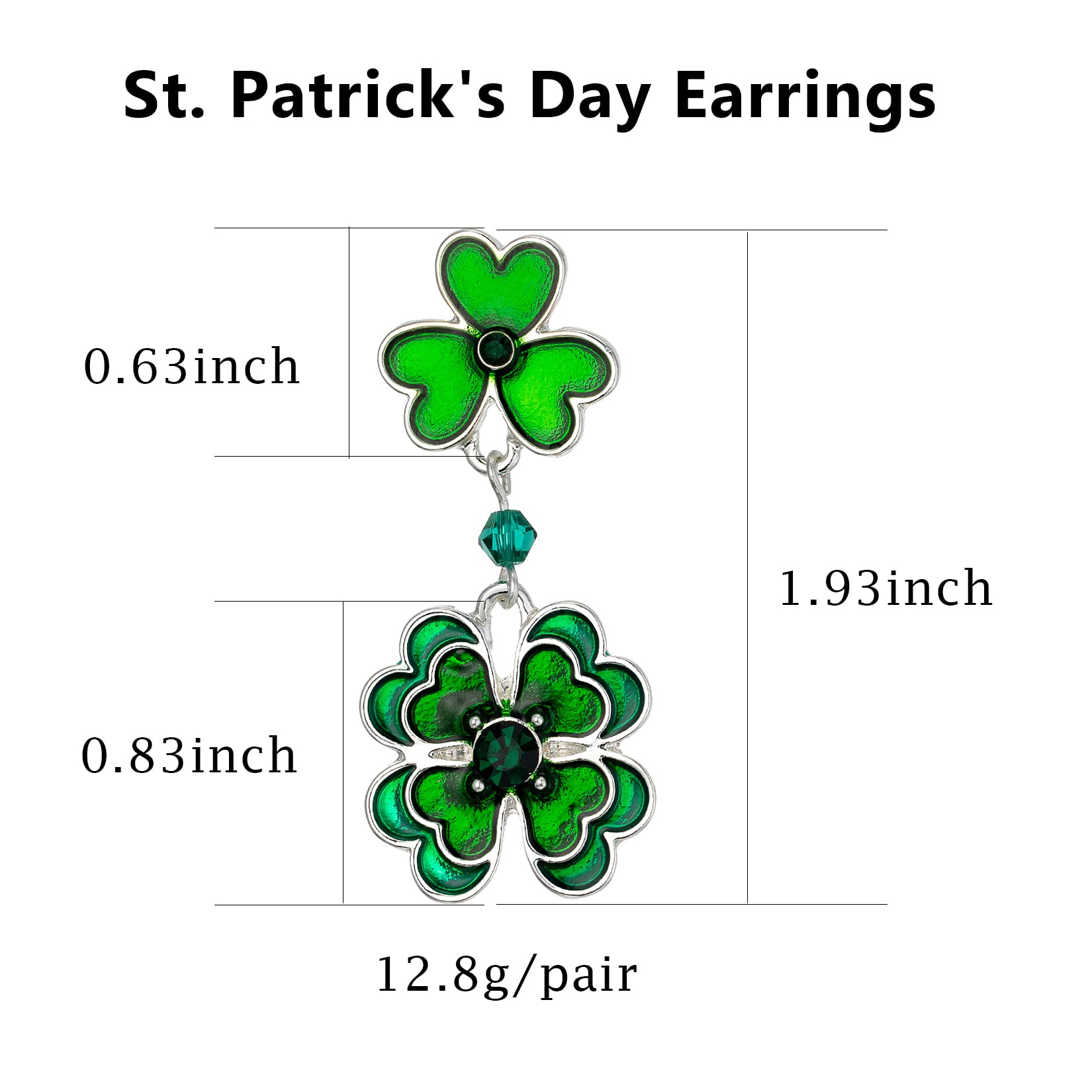 St Patricks Day Four Leaf Clover Earrings