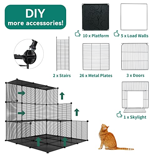 YITAHOME 3-Tiers Cat Cages DIY Catio Indoor Cat Enclosures Metal Cat Playpen with Free Hammock Ideal for 1-2 Cats