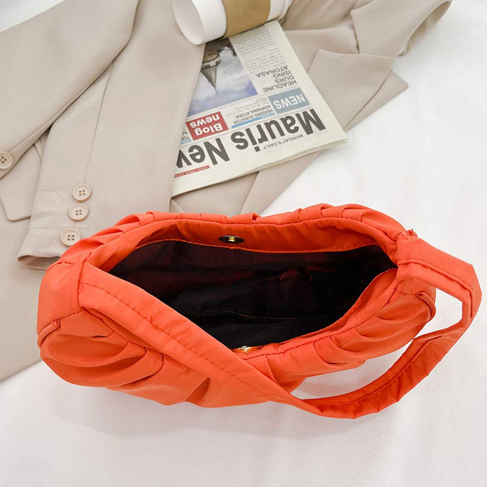 Small Shoulder Bags for Women Solid Color Pleated Cloud Underarm Handbag Totes, Orange, 21 x 18 x 5cm