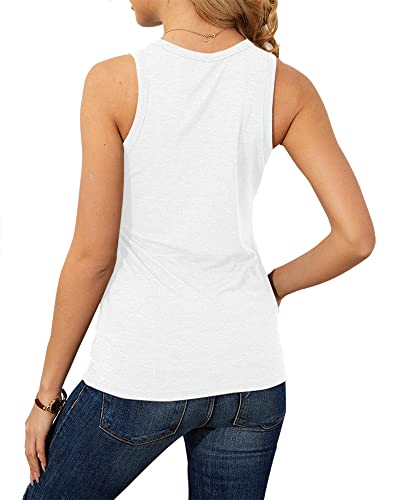 Langwyqu Womens Crewneck Sleeveless Tank Tops Summer Casual Loose Fit Basic Shirts White