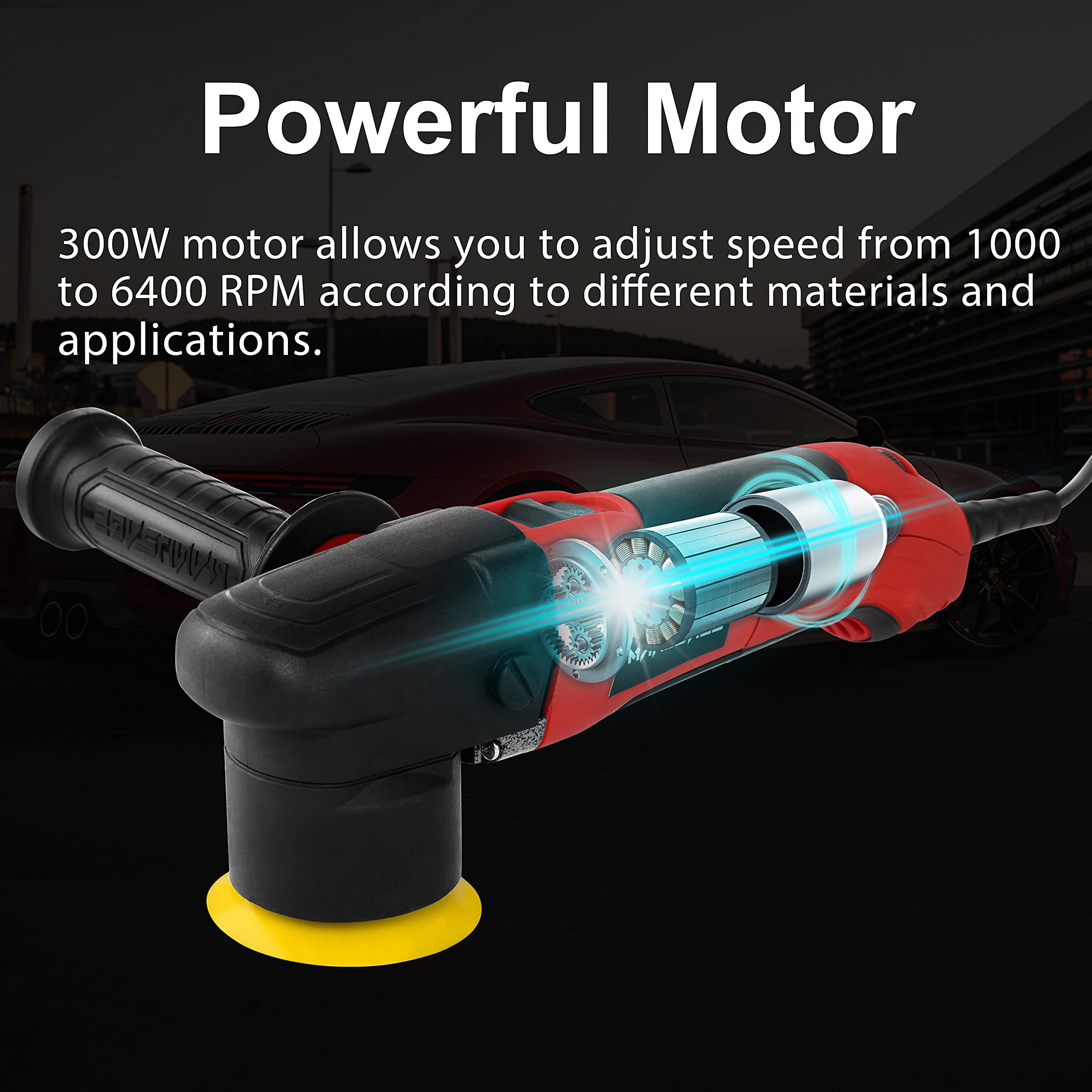 MANUSAGE 3-Inch Dual Action Car Polisher Tire Inflator Air Compressor & Work light Kit