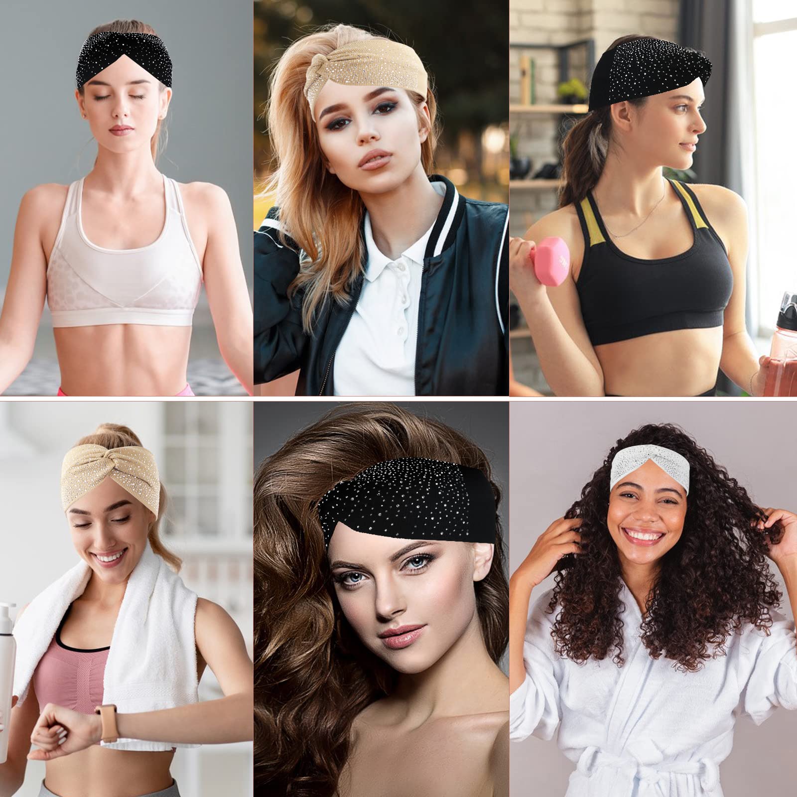 Sparkly Crystal Bling Fancy Headbands with Stretchy Elastic Head Wraps and Turban Scarf for Black Women - 3 Pcs