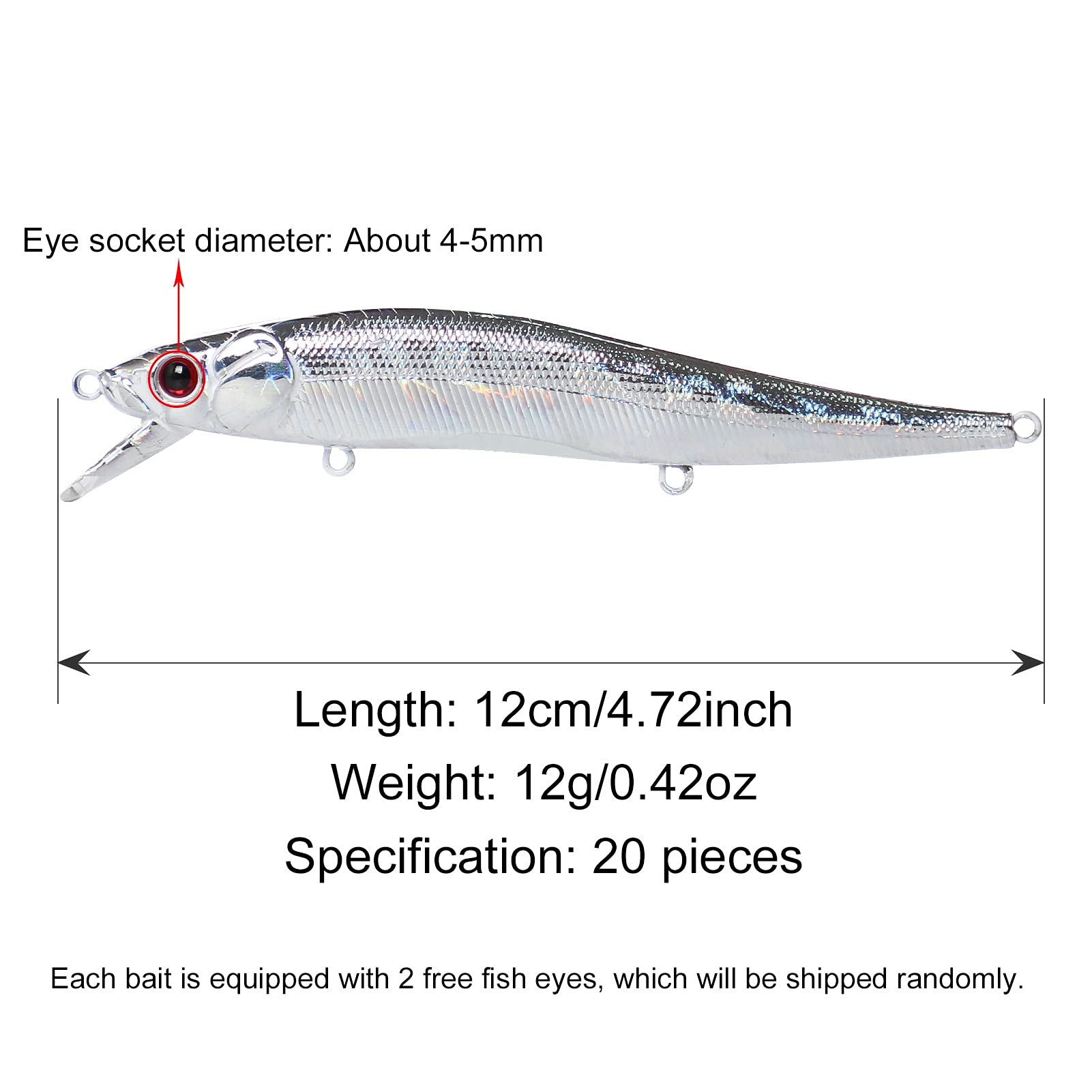 SLNFXC 20pcs/Set 12cm 12g Minnow Crankbait Hard Fishing Lures Holographic Slow Sinking Jerkbaits with Weight Transfer System