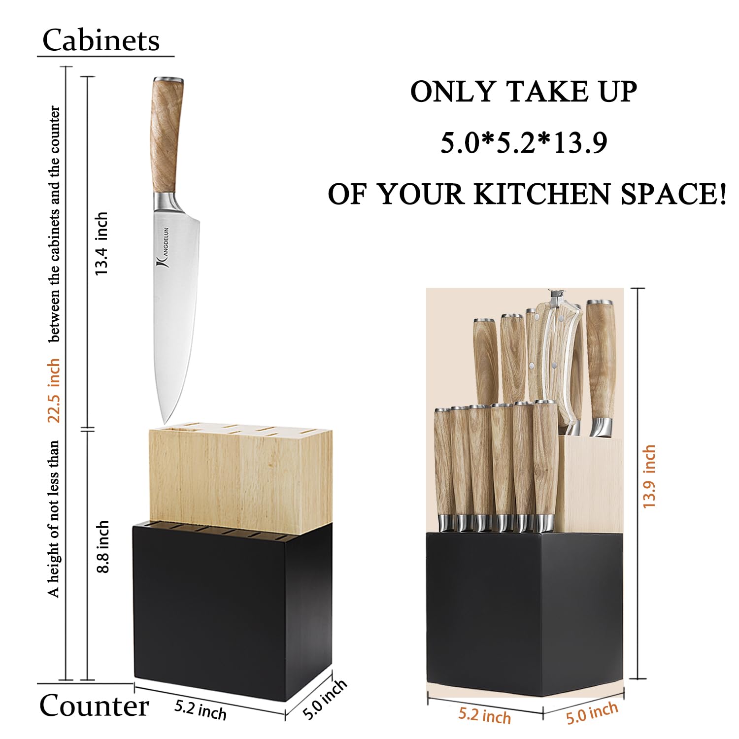 Kangdelun Natura Series 14 PCS Knife Block Set, Ultra Sharp High Carbon Stainless Steel with Wooden Handle