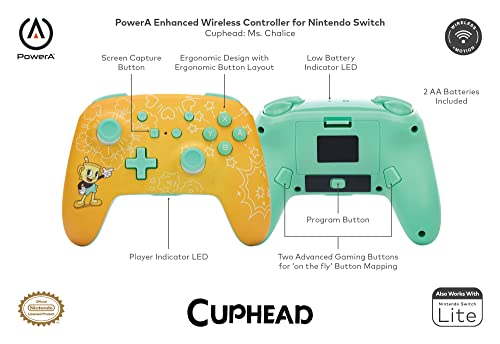 PowerA Enhanced Wireless Controller for Nintendo Switch - Cuphead: Ms. Chalice, Gamepad, game controller, Bluetooth controller, AA Battery