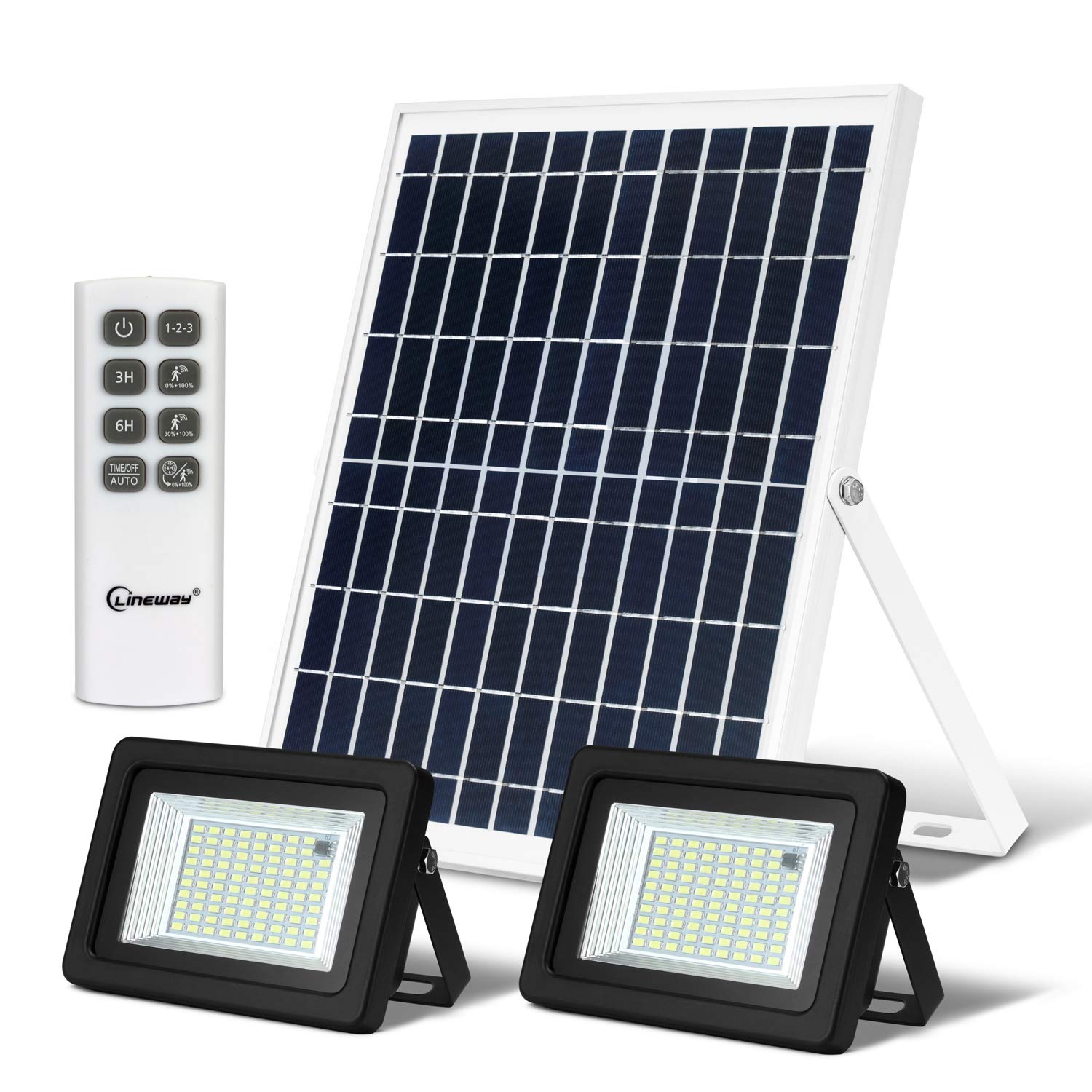 LINEWAY Solar Flood Lights Outdoor Dusk to Dawn, Remote LED Solar Security Lights 20W 1600lm 3 Modes Waterproof Ip65 Motion Sensor Solar Powered Light Auto On Light for Garden,Yard,Barn,Lawn, Pole
