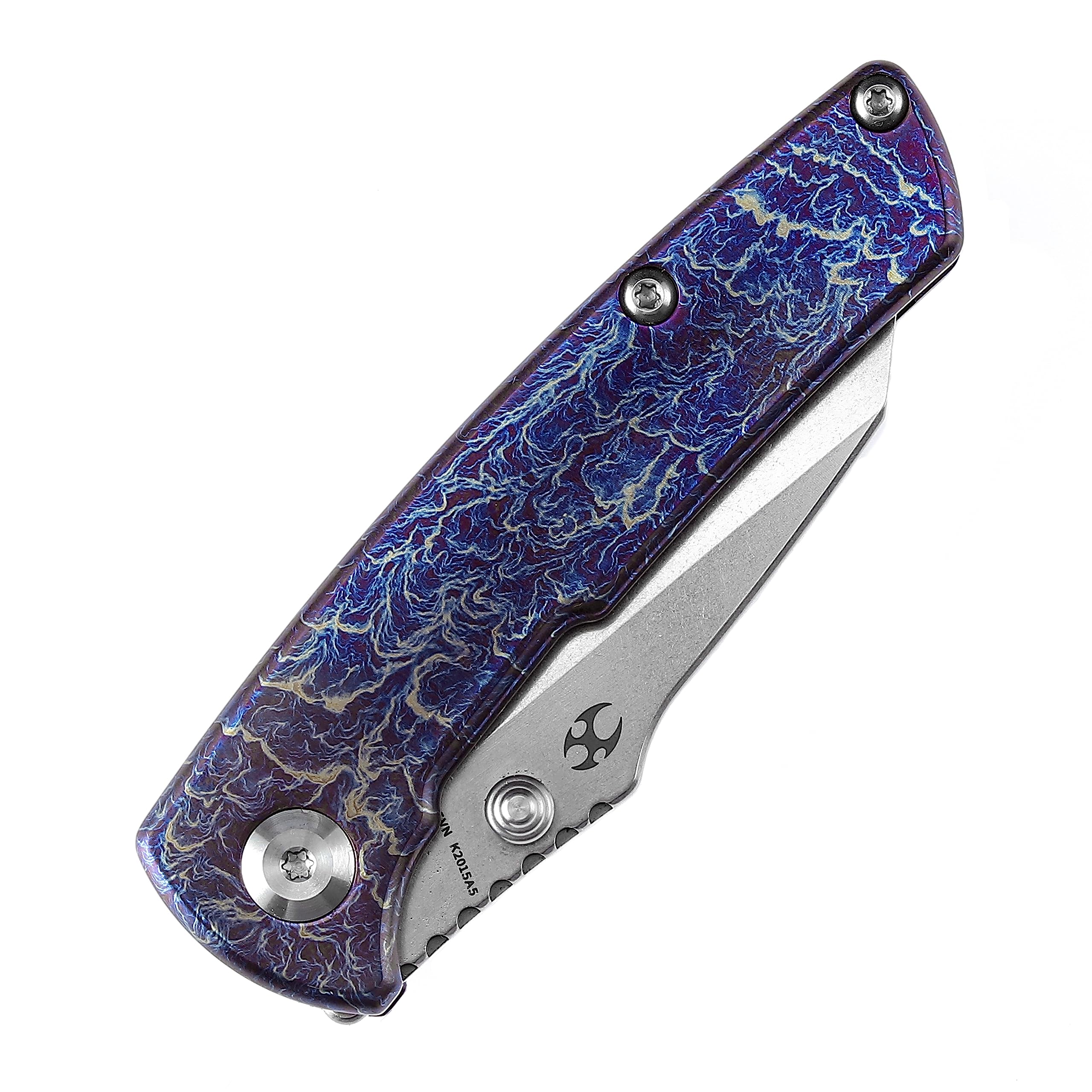 KANSEPT Mini Main Street Pocket Folding Knives EDC Pocket Knife 2.26'' S35VN Material Pocket Folding Knife with Lightning Strike Anodized Titanium Handle EDC Box Opener K2015A5