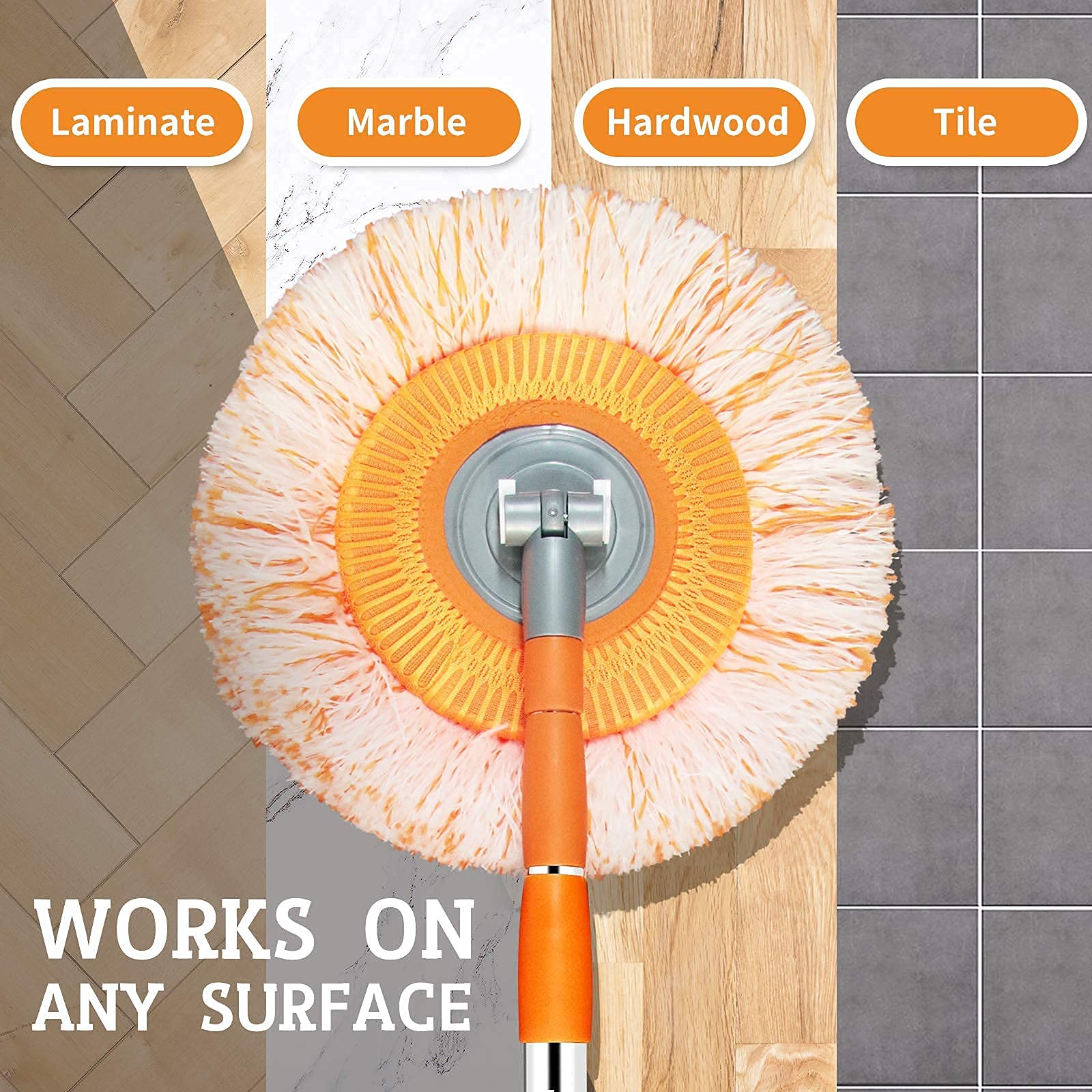TIMIVO Dust Mop, Microfiber Mops for Floor Cleaning, with Height Adjustable Handle and 1 Washable Mops Pad, Wet & Dry Floor Cleaning Mop for Hardwood, Tiles, Laminate - Dust Broom (Orange)