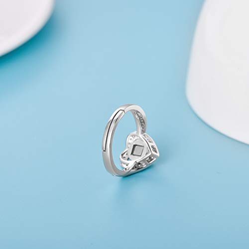 LONAGO 925 Sterling Silver I Love You 100 Language Heart Ring Engagement Ring for Women Couple Mother, Size 6