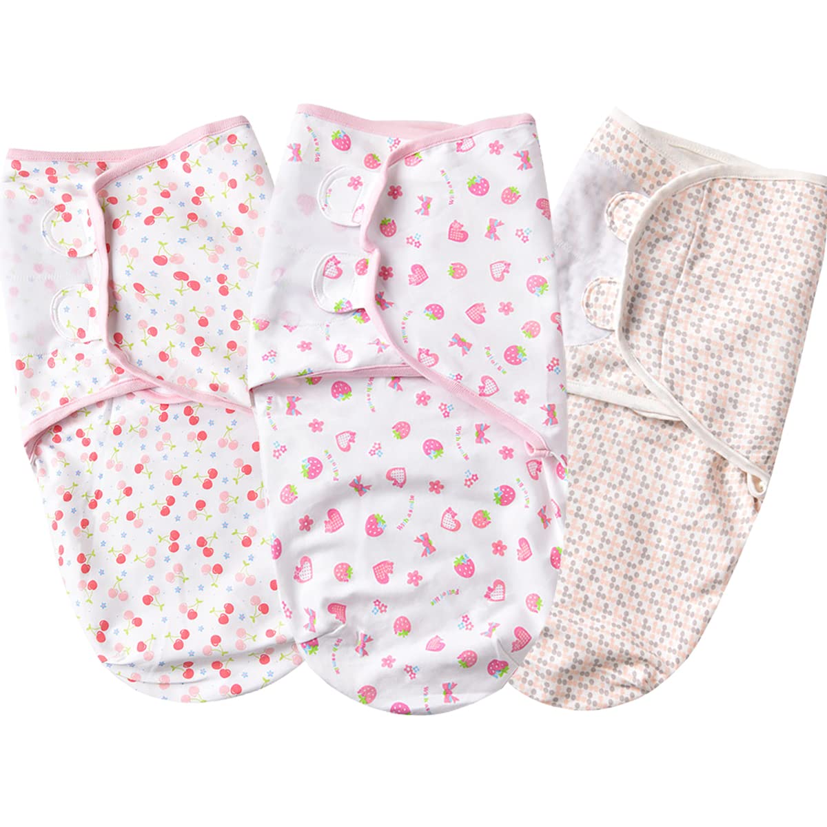 Swaddle Blanket, Adjustable Infant Baby Wrap, Soft Cotton Swaddle Blanket Adjustable Infant Baby Wrap Set 3 Pack (Pink Flroal, 0-3 Months)