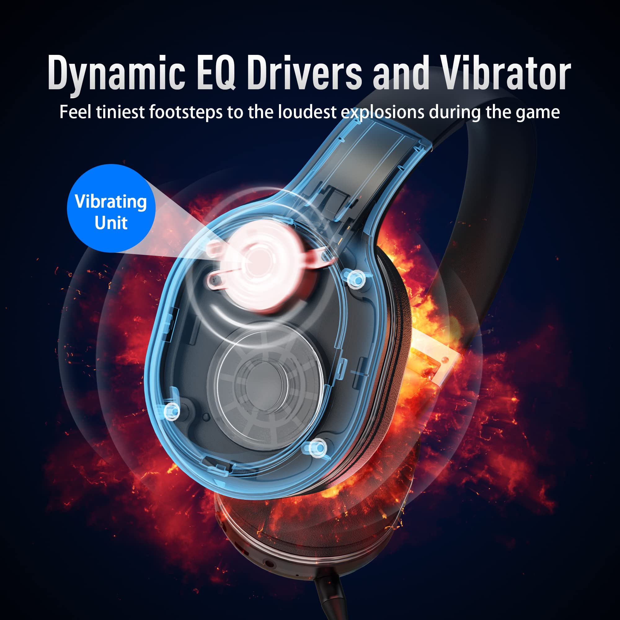 KOFIRE UG-05 2.4GHz Wireless Gaming Headsets for PS4 PS5 PC, Ultra-Low Latency Surrounding Vibration, 30H Playtime Over Ear Bluetooth Headphone with Detachable Mic V5.0 Adapter RGB Light