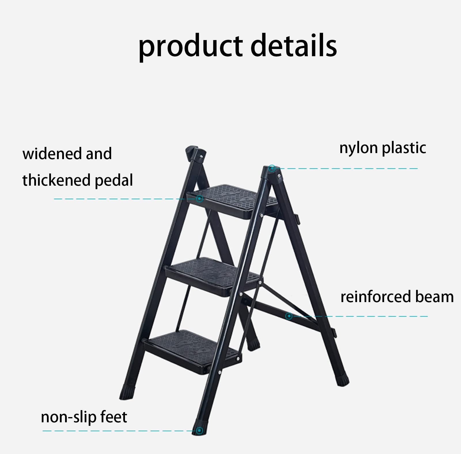 LUCEAE Step Stool,3Step Steel Ladder Folding Step Stool,Sturdy and Durable Extra Wide Treads with Non-Slip Rubber Covers,Portable and Lightweight, Home/Kitchen/Closet/Bedroom/Office Wide Platform Step