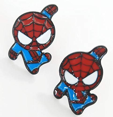 Lovely Cartoon Spider Man with Charm Section Web Brass Necklace Cool Jewelry for Women Girls (Earring)