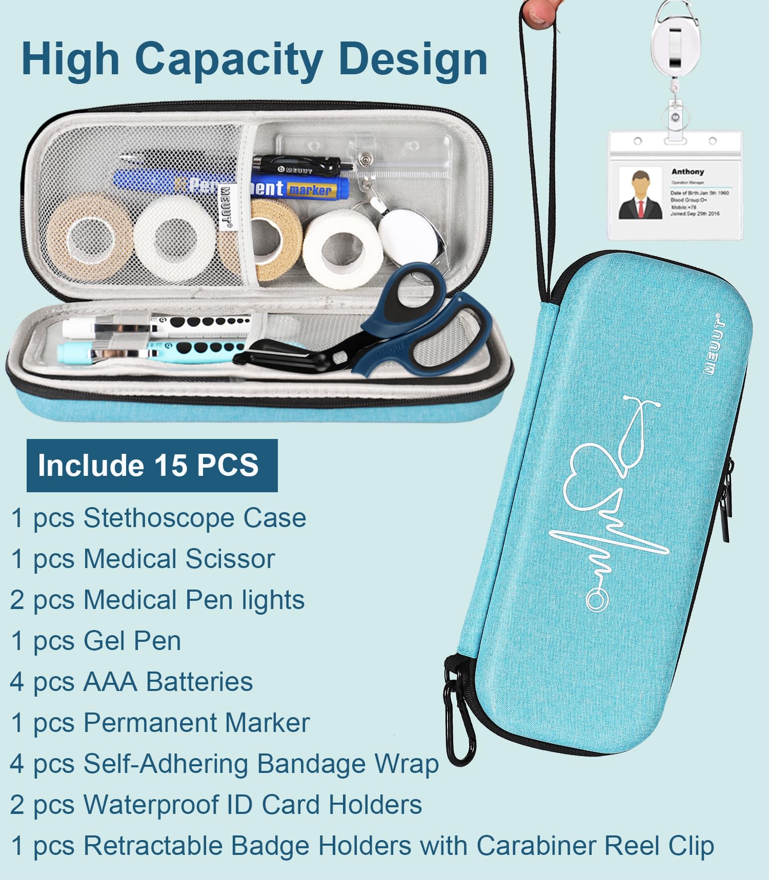 MEUUT 15 pcs Stethoscope Case Kits, Perfect Nurse Gift Include Stethoscope Case, Penlights with Batteries, Medical Scissor, Bandage Wraps, Badge Holders for Nursing Student Essentials