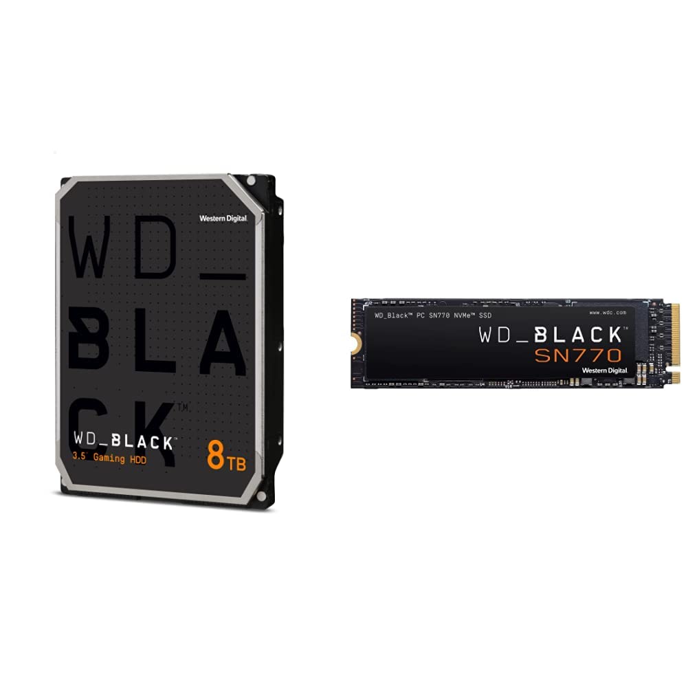 WD_BLACK 8TB Gaming Internal Hard Drive HDD - 7200 RPM, SATA 6 Gb/s, 128 MB Cache, 3.5" - WD8002FZWX & 1TB SN770 NVMe Internal Gaming SSD Solid State Drive