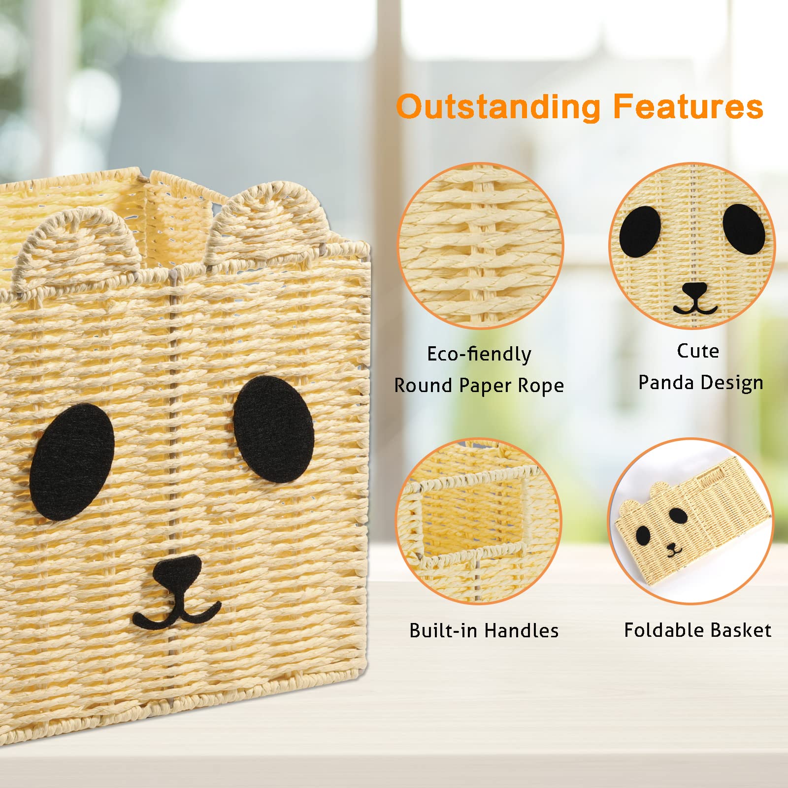 Vagusicc Toy Basket, Collapsible Wicker Storage Baskets with Handles, Baskets for Gifts Empty, Kids Room Shelf Organizing & Decor, 9'' x 9'' x 9'', Set of 2, Beige