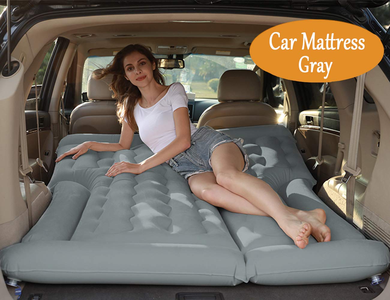 MEISO Car SUV Air Mattress Camping Bed with Pillow, Inflatable with Pump for Rest Sleep Travel Camping (Gray)