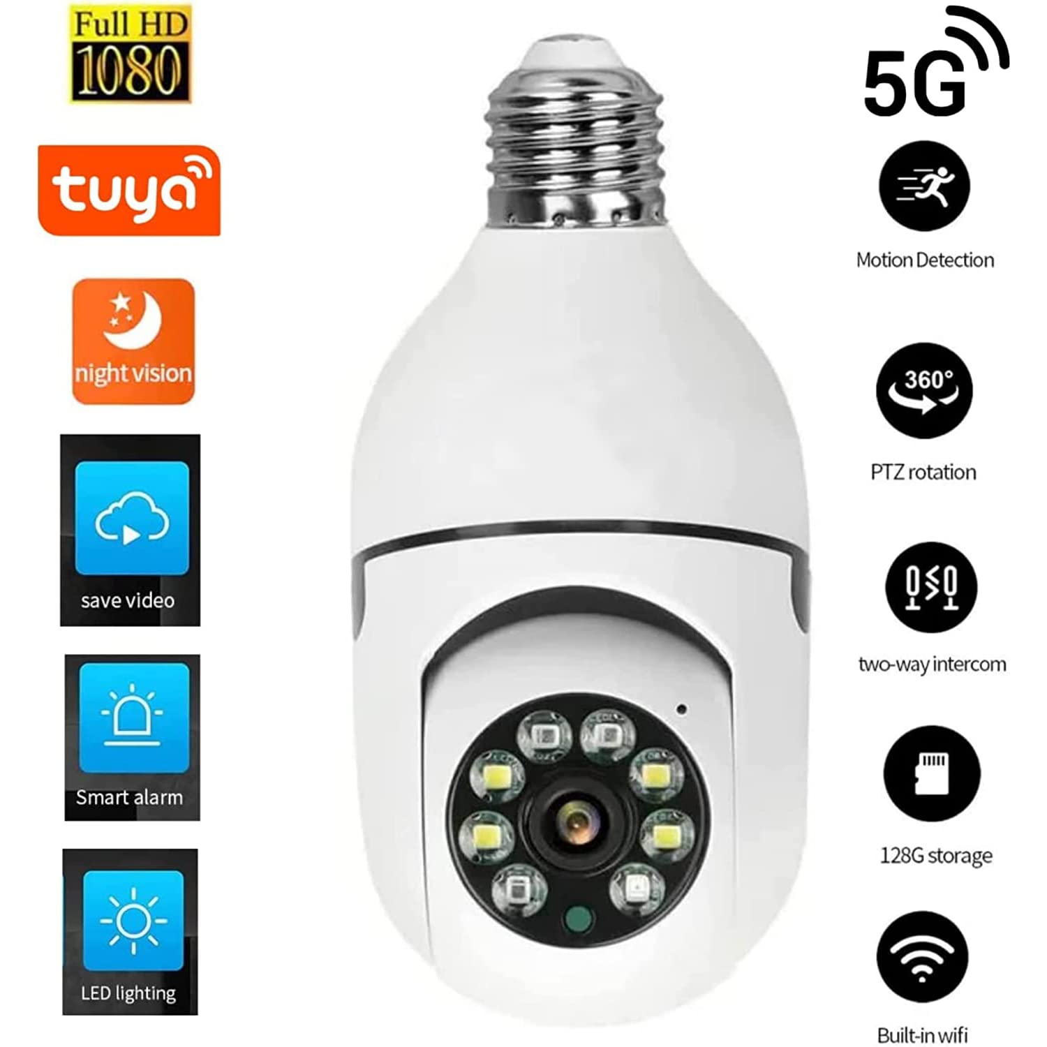 Light Bulb Security Camera, 5GHz 2.4GHz ,Degree Pan/Tilt Panoramic IP Security Camera, TUYA WiFi 1080P Smart Home Surveillance Cam with Motion Detection Alarm Night Vision Two Way Talk Indoor E27