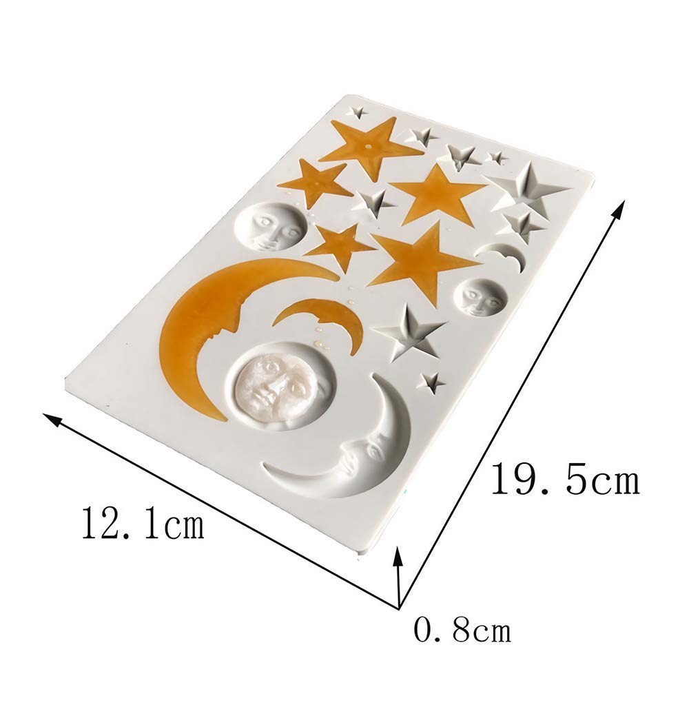 Moon Stars Sun Face Silicone Fondant Mold Chocolate Candy Gumpaste Sugarcraft Tool Cake Decorating Tools Epoxy Resin DIY Polymer Clay Silicone Mold