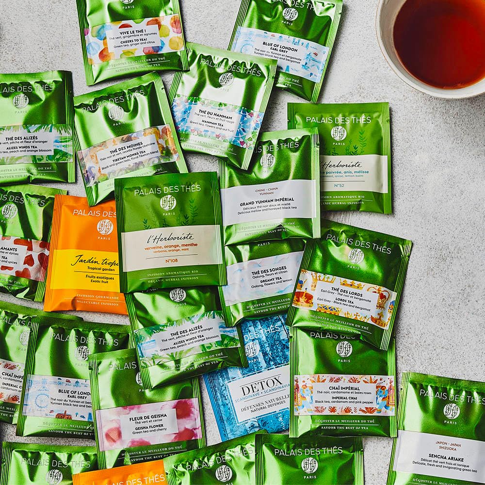 Palais des Thés - Rooibos des Vahinés - Premium Gourmet Vanilla and Almond Flavored Caffeine-Free Rooibos Tea - 20 Count Biodegradable Tea Bags Box
