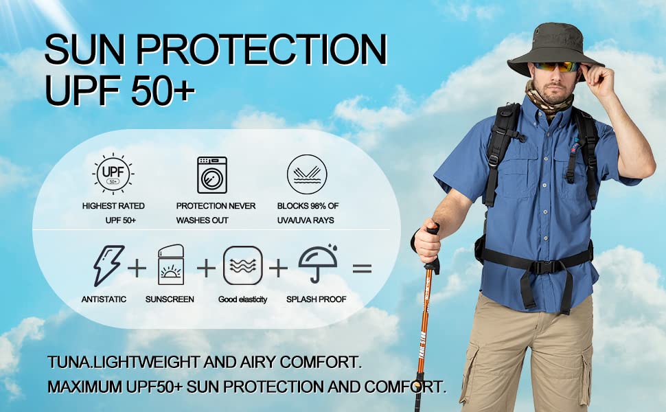 Men's UV UPF 50+ Sun Protection Soild Anti-Static Waterproof Breathable Fast Dry SPF Hiking Fishing Short Sleeve Shirts (7# XL Dark Gray)