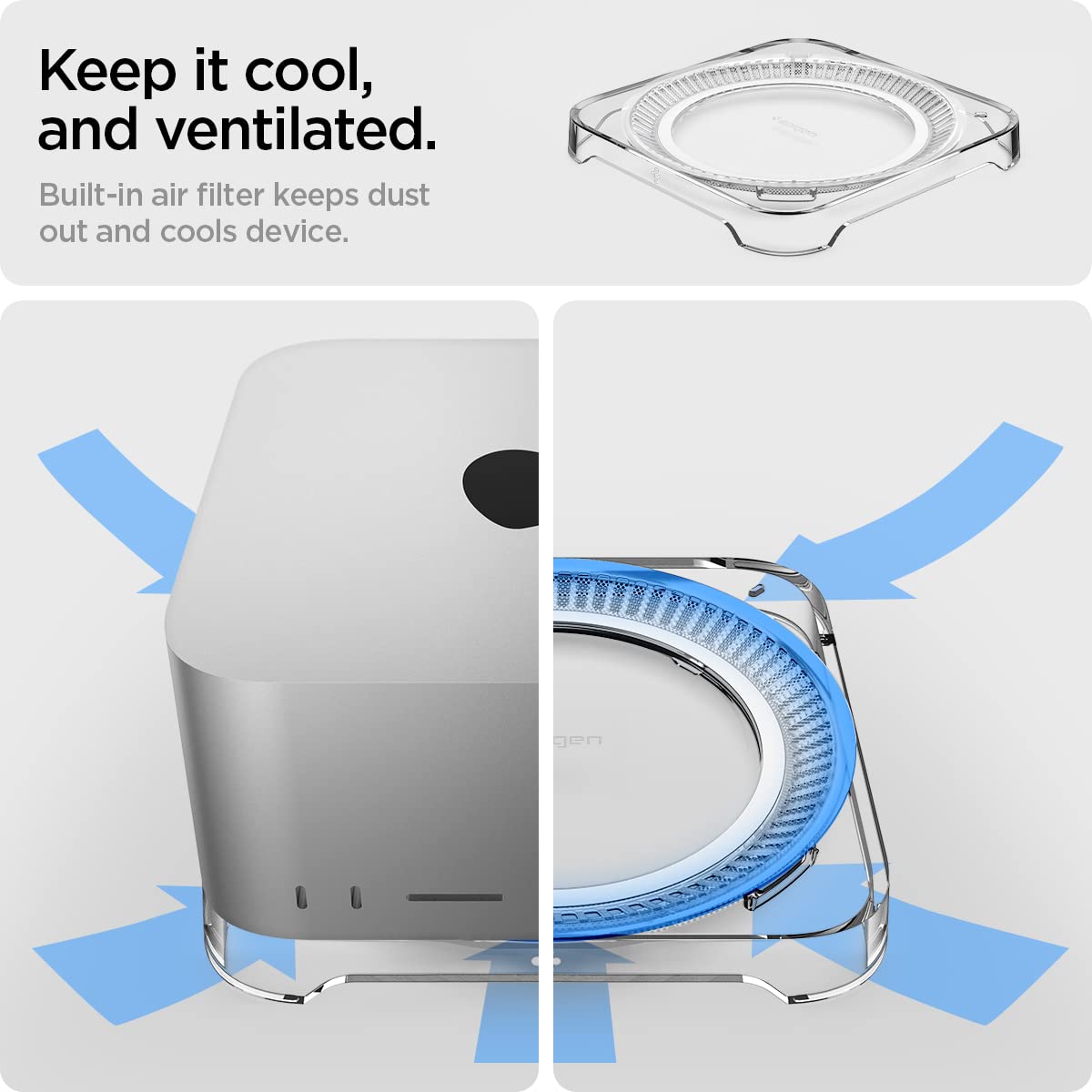 Spigen LD202 Designed for Mac Studio M2 Max, M2 Ultra, M1 Max, M1 Ultra Desktop Stand Mount with Built in Air Filter - Crystal Clear