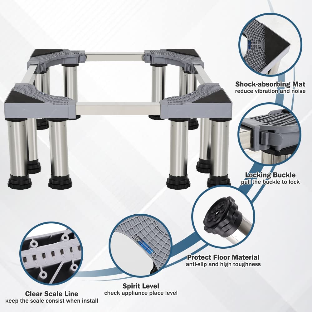 Kokorona Washing Machine Stand Mini Fridge Stand with 12 Strong Feet (9-10.2in High), Adjustable Refrigerator Base Multi-Functional Washer Dryer Pedestals, Max Load 660lbs