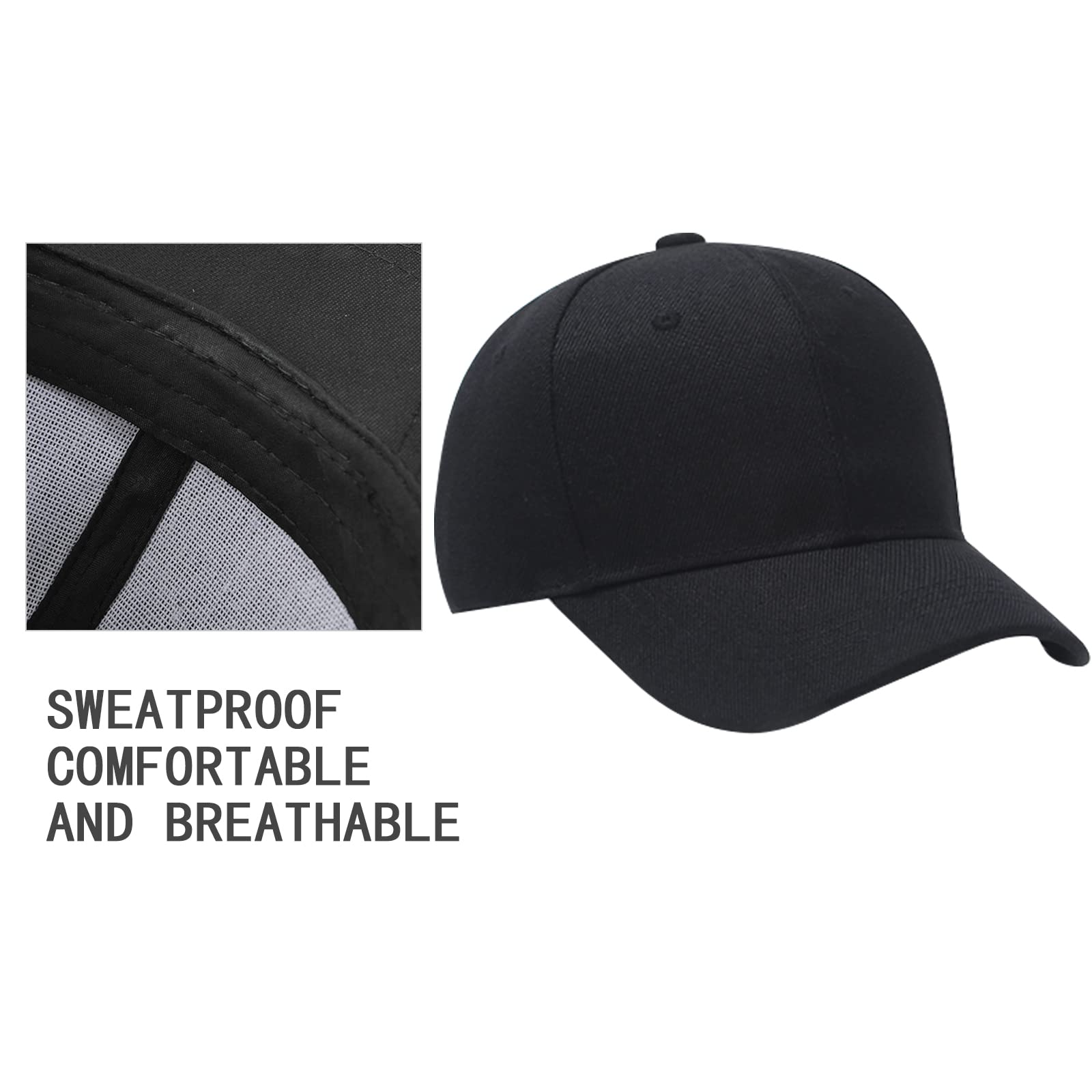 PLIOPYIK White Black Baseball Cap, Unisex Adjustable Womens Mens Baseball Cap Golf Dad Hat