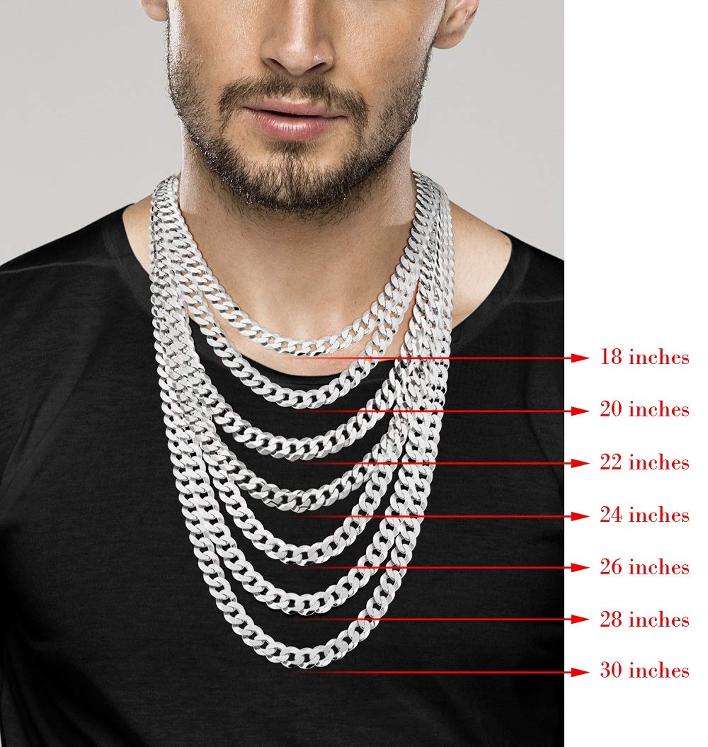 Miabella Solid 925 Sterling Silver Italian 9mm Solid Diamond-Cut Cuban Link Curb Chain Necklace For Men, Made in Italy (Length 20 Inches (X-Short))