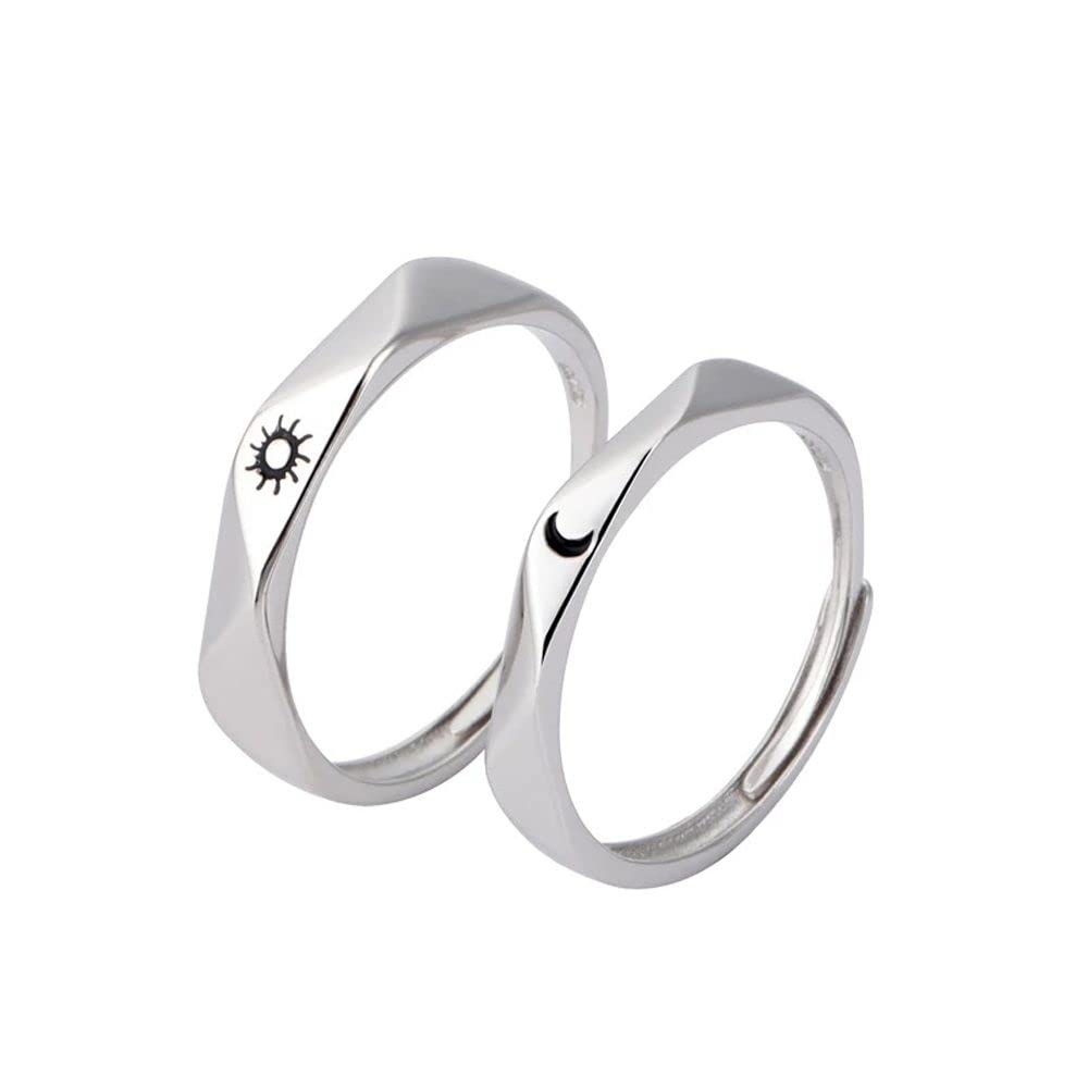 Simple Opening Sun Moon Ring Set, Couple Jewelry Wedding Party Simple Opening Adjustable Ring(Diamond Shape)