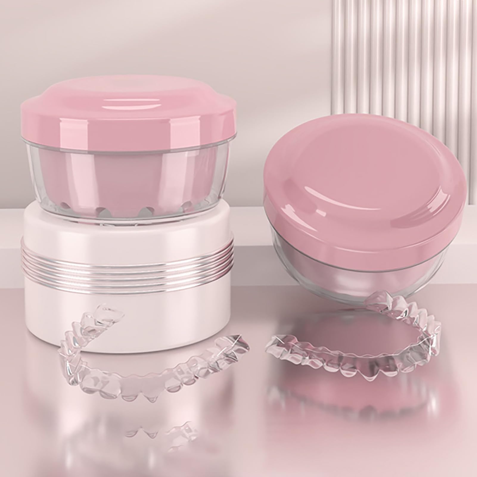 Libcflcc Denture Cup, Denture Case, Leak-Proof Denture Case, Convenient Storage Travel Solution Portable Eco-Friendly Denture Storage Box Pink
