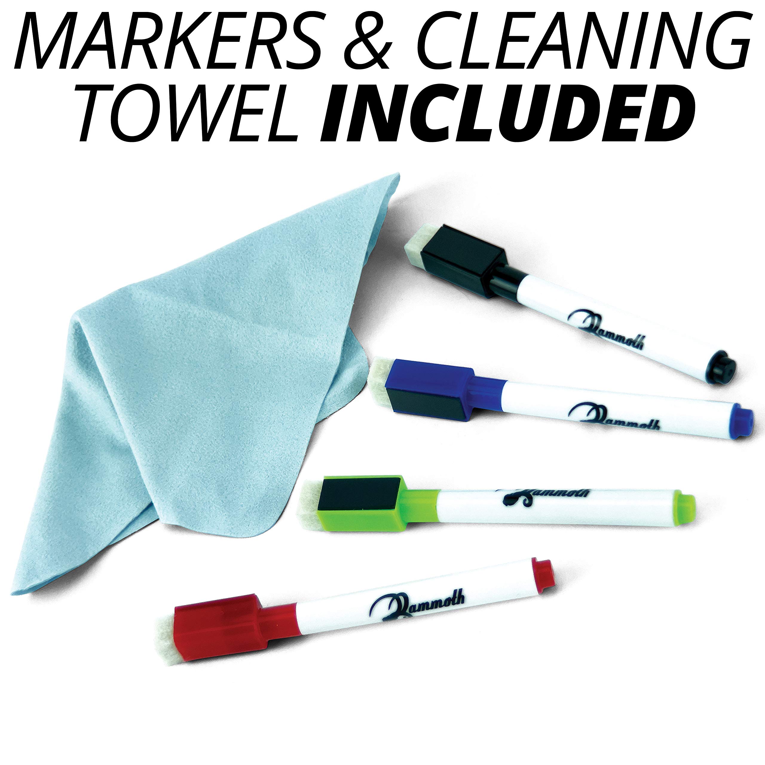 Mammoth Adhesive Whiteboard Wall Sticker Kit with 4 Dry Erase Marker Pens and Cleaning Cloth (9.8' x 1.5')
